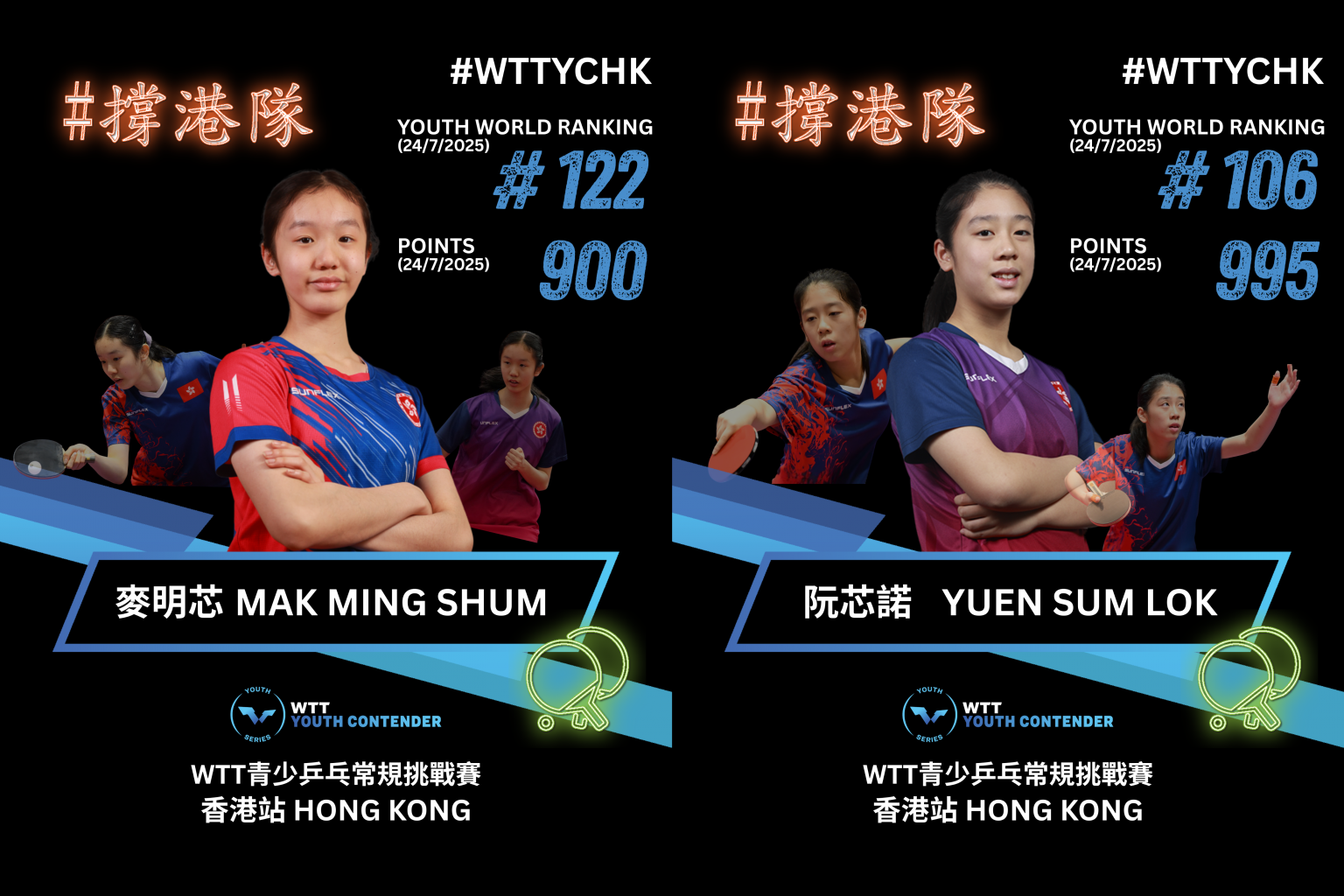 【WTT青少年乒乓常規挑戰賽 - 2025 香港站】 - 女子球員介紹 - 香港篇👧 - WTT Youth Contender HK